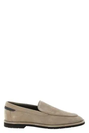 Brunello Cucinelli Suede Loafers With Monile Detail - Beige