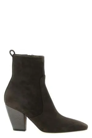 Brunello Cucinelli Suede Ankle Boots With Monili Heel