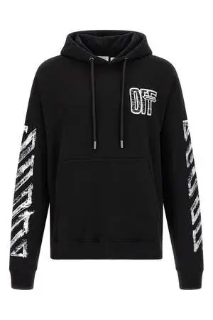 Off-White Hoodie With Textured Motion Arrow Graphics - Black