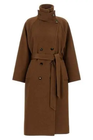 Alberto Biani Double-breasted Belted Coat - Brown