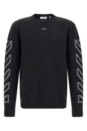 Off-White Crewneck Sweater With Textured Intarsia - Gray