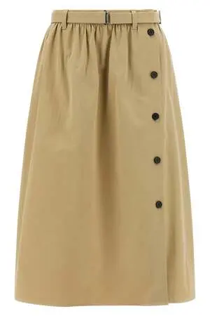Prada Cotton Midi Skirt With Enameled Triangle Logo - Beige