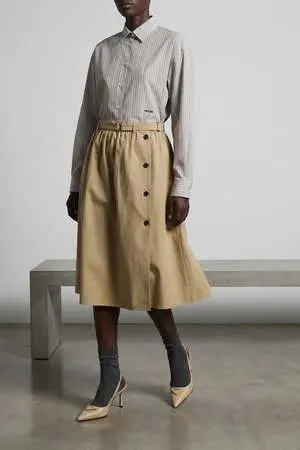Prada Cotton Midi Skirt With Enameled Triangle Logo