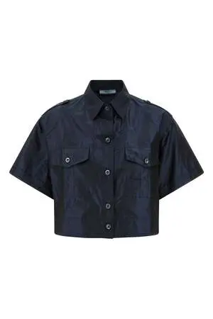 Prada Silk Shirt With Structured Epaulettes - Blue