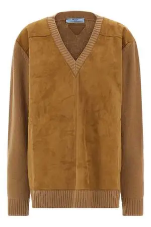 Prada Sweater 'v-neck In Suede And Cashmere