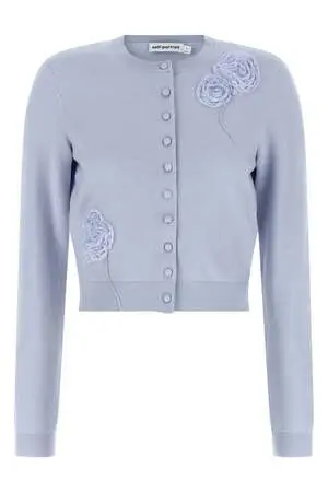 SELF-PORTRAIT Blue Flower Knit Cardigan