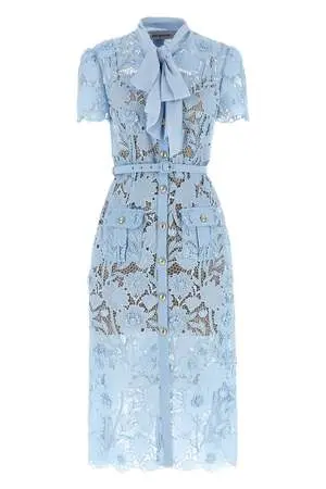 SELF-PORTRAIT Blue Lace Tie Neck Midi' Dress