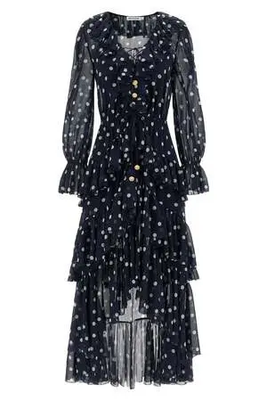 SELF-PORTRAIT Maxi Dress 'polka Dot Georgette Ruffle