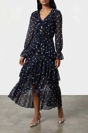 SELF-PORTRAIT Maxi Dress 'polka Dot Georgette Ruffle