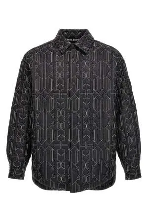 Palm Angels Overshirt 'all Monogram Quilted - Gray
