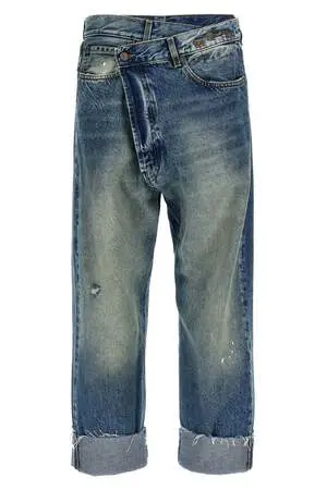 R13 Jeans With Asymmetrical Crossover Closure - Blue