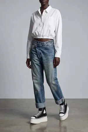 R13 Jeans With Asymmetrical Crossover Closure