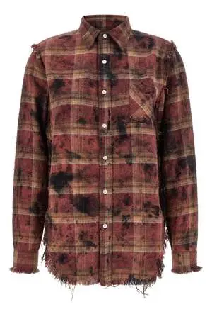 R13 Oversized Frayed Plaid Shirt - Red