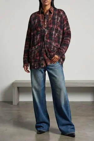 R13 Oversized Frayed Plaid Shirt