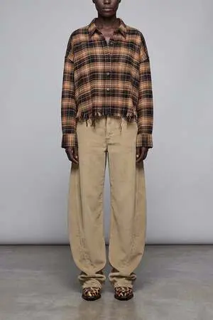 R13 Cropped Shirt With Frayed Hem