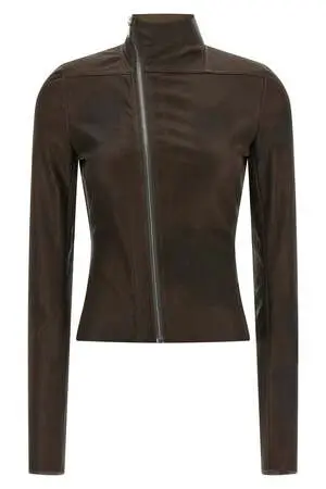 RICK OWENS Leather Jacket With Asymmetrical Zip