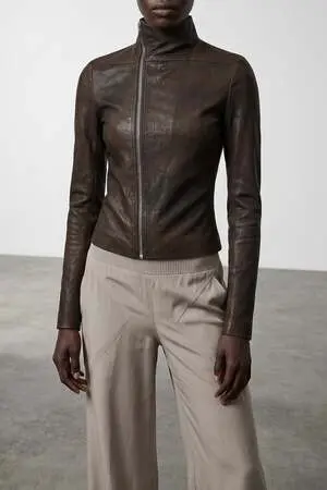 Rick Owens Leather Jacket With Asymmetrical Zip