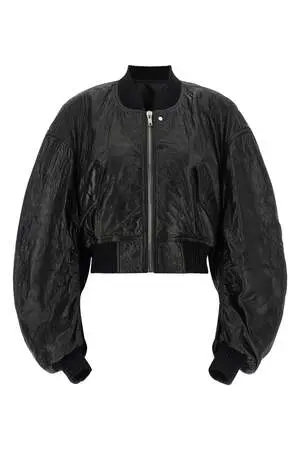 Rick Owens Cropped Bomber In Textured Lambskin - Black