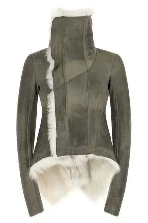 Rick Owens Naska Shearling Jacket With Asymmetrical Hem - Gray