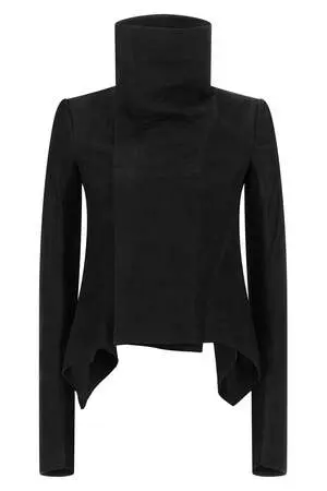 RICK OWENS Leather Jacket With Funnel Neck