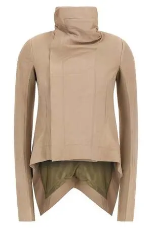 Rick Owens Naska Biker Jacket Asymmetrical Hem - Beige