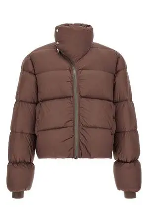 Rick Owens Puffer Jacket Funnel Neck And Asymmetrical Zip - Brown