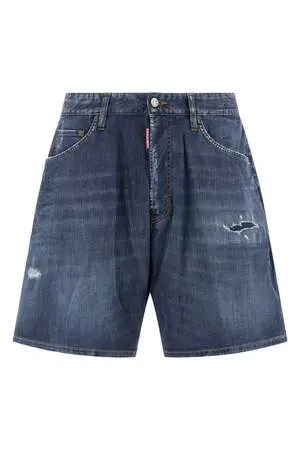 Dsquared2 Denim Bermuda Shorts With Distressed Details - Blue