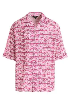 Gcds Shirt 'waved Logo Print Bowling Shirt - Fuchsia
