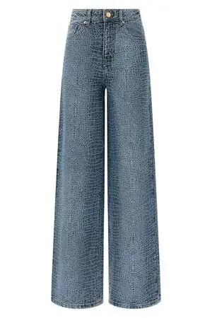SELF-PORTRAIT Rhinestone-embellished Wide-leg Jeans