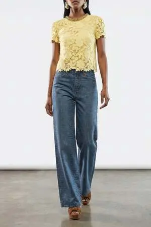 SELF-PORTRAIT Rhinestone-embellished Wide-leg Jeans
