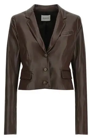 Andamane Fitted Faux Leather Blazer - Brown