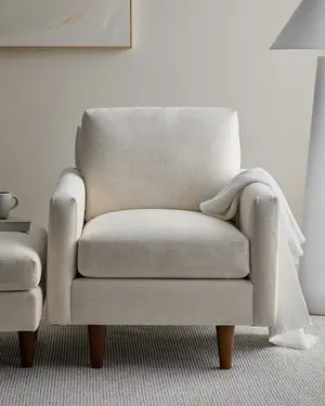 Quince Atlas Midcentury Accent Chair In Performance Chenille-linen Blend - Marshmallow