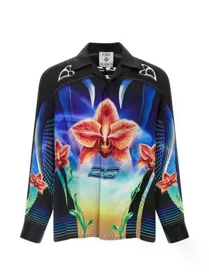 Casablanca Orchid Racer Long Sleeve Silk Shirt - Black
