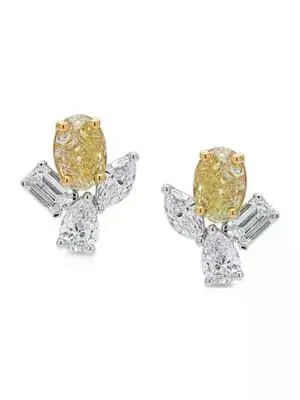 ARZANO White And Yellow Diamond Stud Earrings - Silver