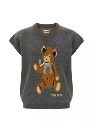 MAGLIANO Bear-intarsia V-neck Vest - Grey