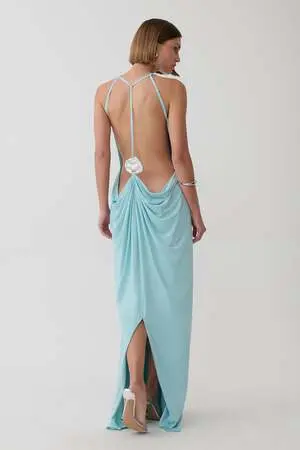 Meshki Bahari Low Back Halter Maxi Dress - Blue