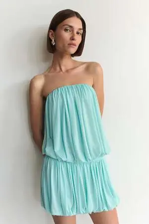 Meshki Safiya Strapless Gathered Bubble Mini Dress - Blue