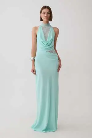 Meshki Arra Chiffon And Lace Halter Maxi Dress