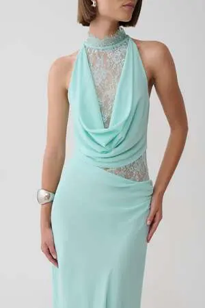 Meshki Arra Chiffon And Lace Halter Maxi Dress