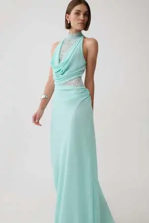 Meshki Arra Chiffon And Lace Halter Maxi Dress