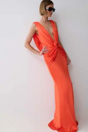 Meshki Fantina V Neck Satin Maxi Dress