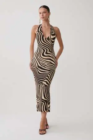 Meshki Darla Deep V Knit Midi Dress