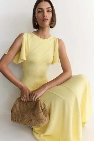 Meshki Lani Asymmetrical Knit Midi Dress - Yellow