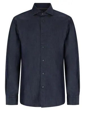 Hugo Boss Camicia Slim Fit In Denim Di Cotone E Cashmere - Blue