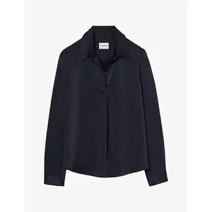 Claudie Pierlot Open-collar Relaxed-fit Woven Blouse - Navy