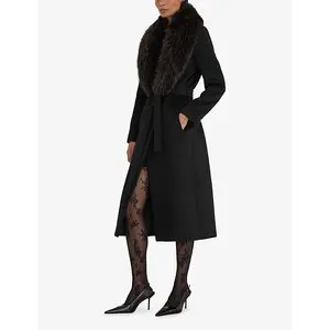 REISS Francesca Faux-fur Collar Long Wool-blend Coat