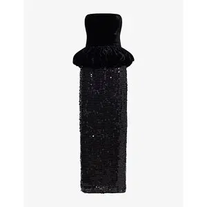 ROTATE BY BIRGER CHRISTENSEN Lisia Sequin Peplum Woven Maxi Dress