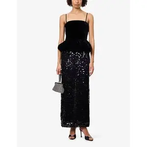 ROTATE BY BIRGER CHRISTENSEN Lisia Sequin Peplum Woven Maxi Dress