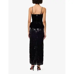 ROTATE BY BIRGER CHRISTENSEN Lisia Sequin Peplum Woven Maxi Dress