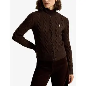 Polo Ralph Lauren Logo-embroidered Cable-knit Wool-cashmere Blend Cardigan